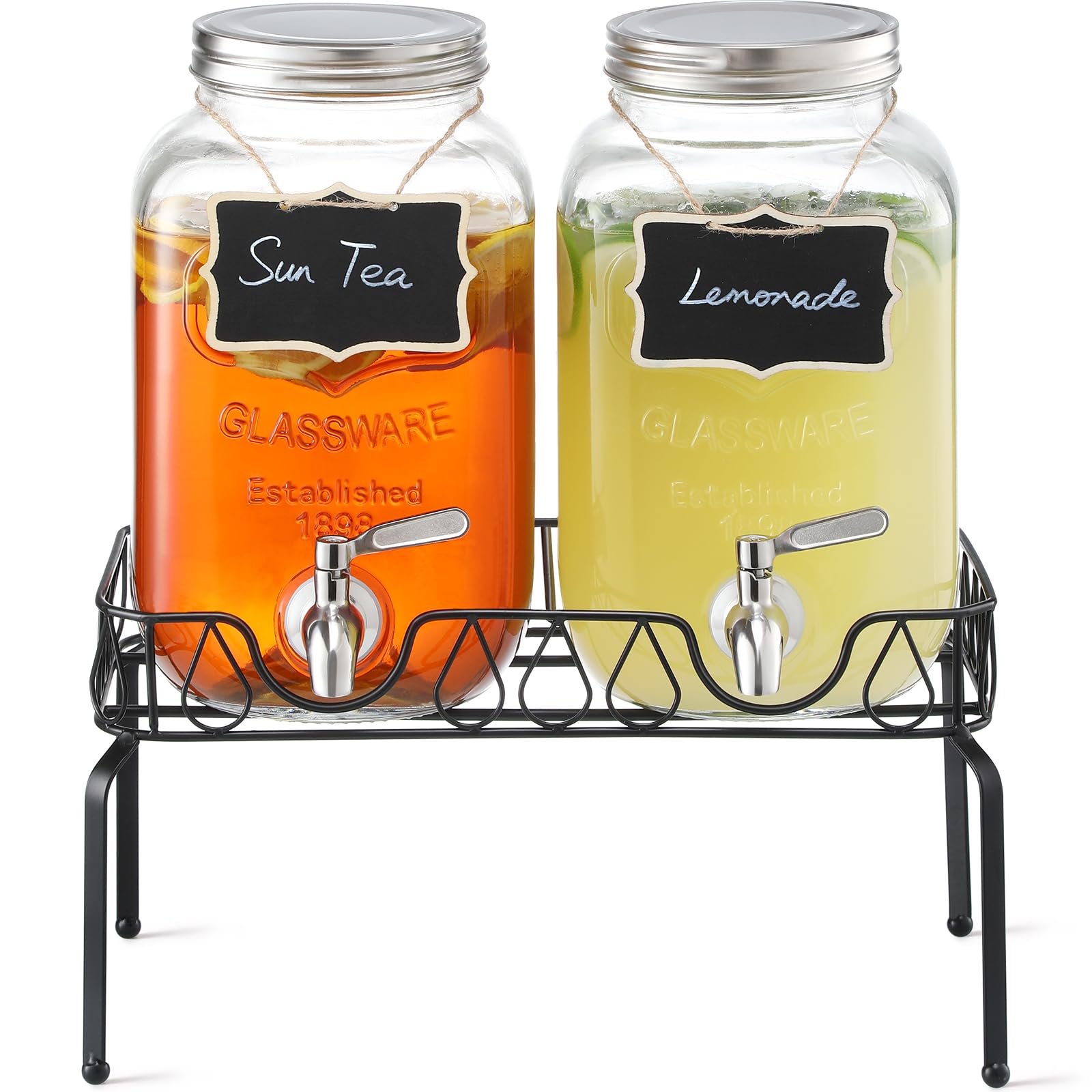 Mua 1-Gallon Glass Drink Dispenser with Stand and Lid, 18/8 Stainless ...