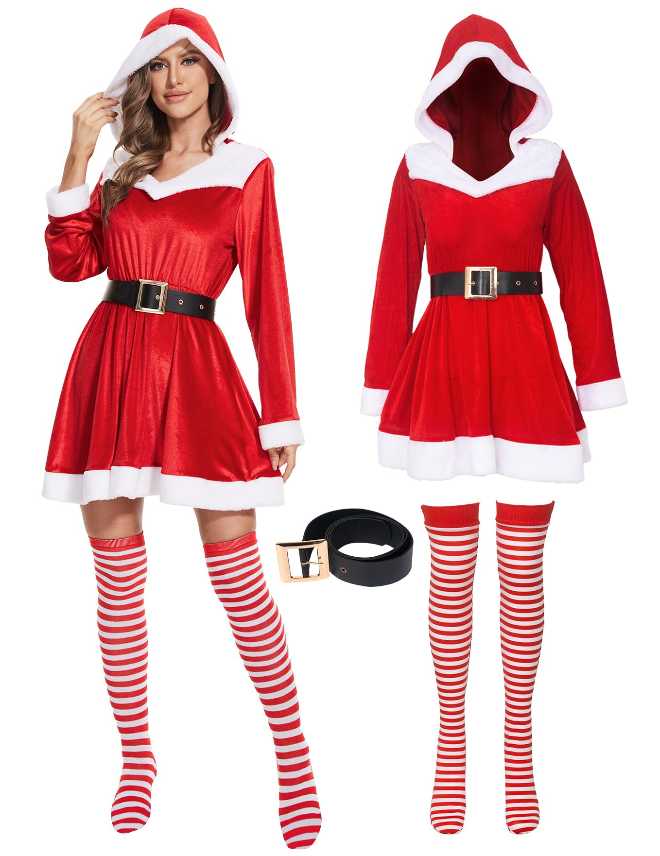 DARFULA Women's 3 Piece Mrs. Claus Santa Costume Christmas Cosplay Dress Santa Claus Costume ...