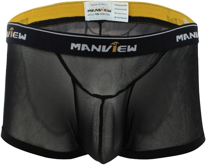 MSemis Men's Bulge Pouch See-Through Sheer Boxer Briefs Shorts Swim ...