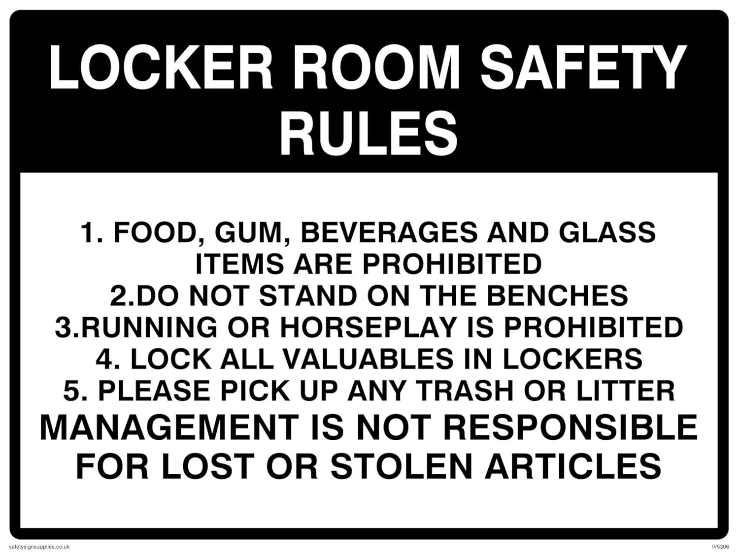 Viking Signs IV5306-A3L-3M Locker Room Safety Rules Sign, 3 mm Plastic ...