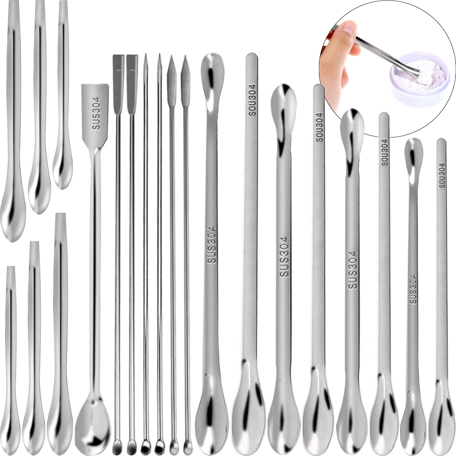 21 Pieces Stainless Steel Lab Spatula Micro Scoop Laboratory Sampling ...