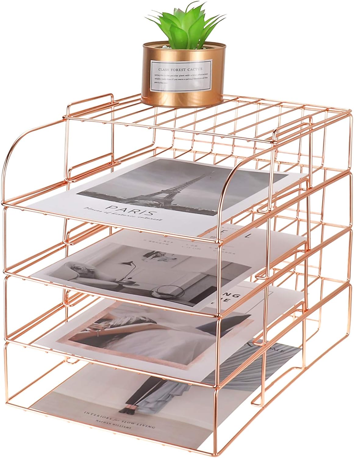 MORIGEM Rose Gold Desk Organiser, Stackable Paper Holder Rack Set of 4 ...
