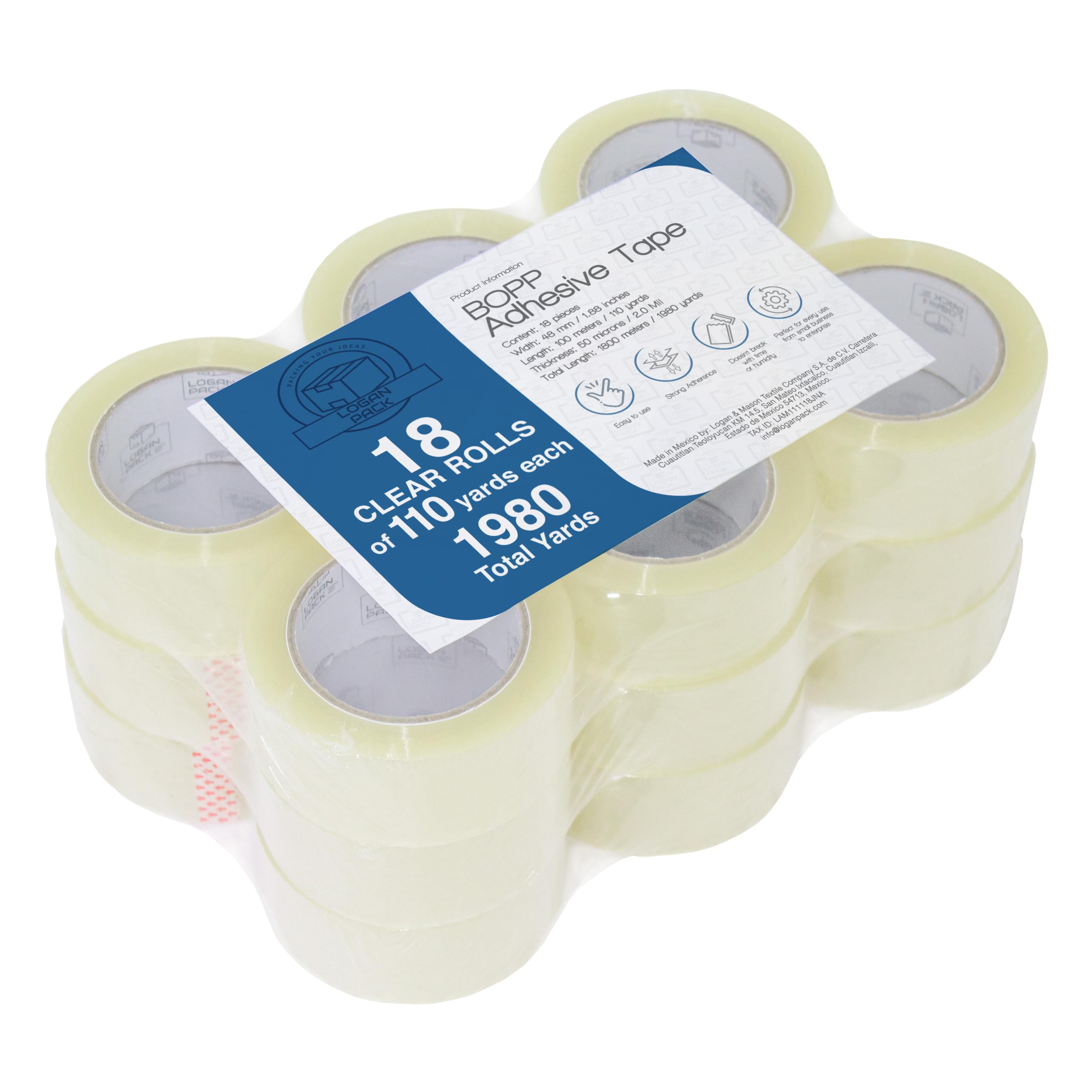 LOGANPACK Heavy Duty Packing Tape 18 Rolls, Total 1980Y, Clear Packing ...