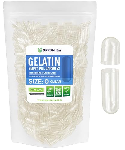 XPRS Nutra Size 0 Clear Empty Gelatin Capsules 1000 Count - Kosher and ...