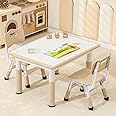 Amazon.com: Hulaibit Toddler Table and 2 Chairs, Height-Adjustable Kids ...