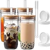 Amazon.com: Youeon 4 Pack 24 Oz Reusable Boba Cups with Lids and Straw, Iced Coffee & Smoothie ...