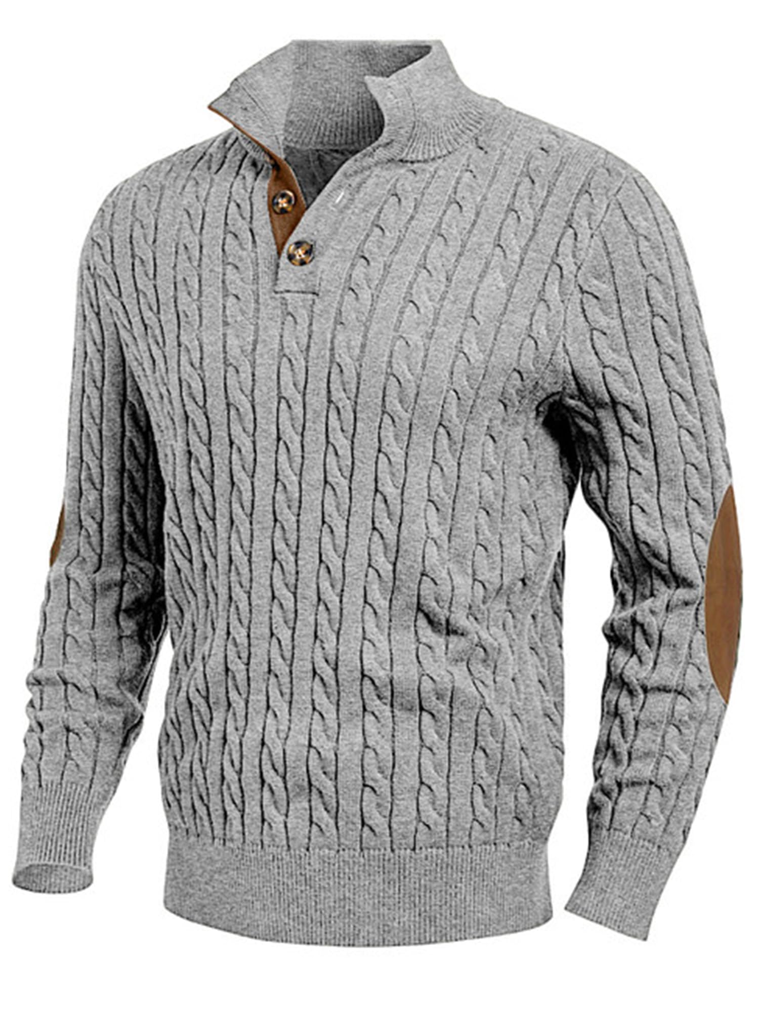 JMIERR Sweaters for Men Soft Cable Knit Casual Vintage Button Up Textured Slim Fit Stand Collar ...