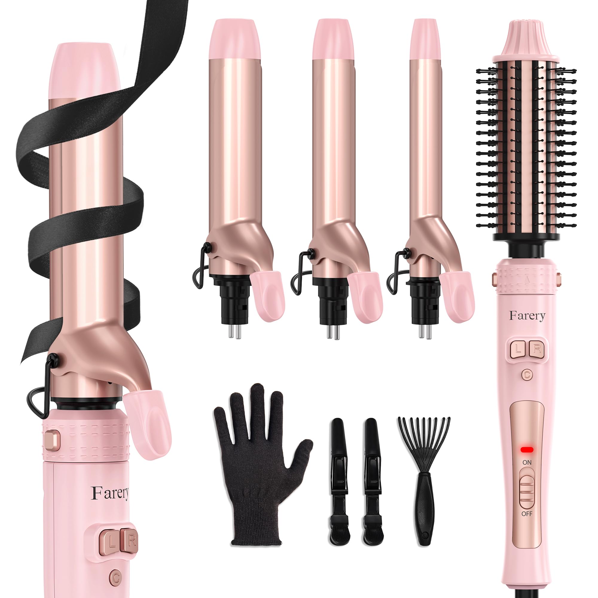 FARERY 4 in 1 Interchangeable Automatic Rotating Curling Iron & Thermal ...