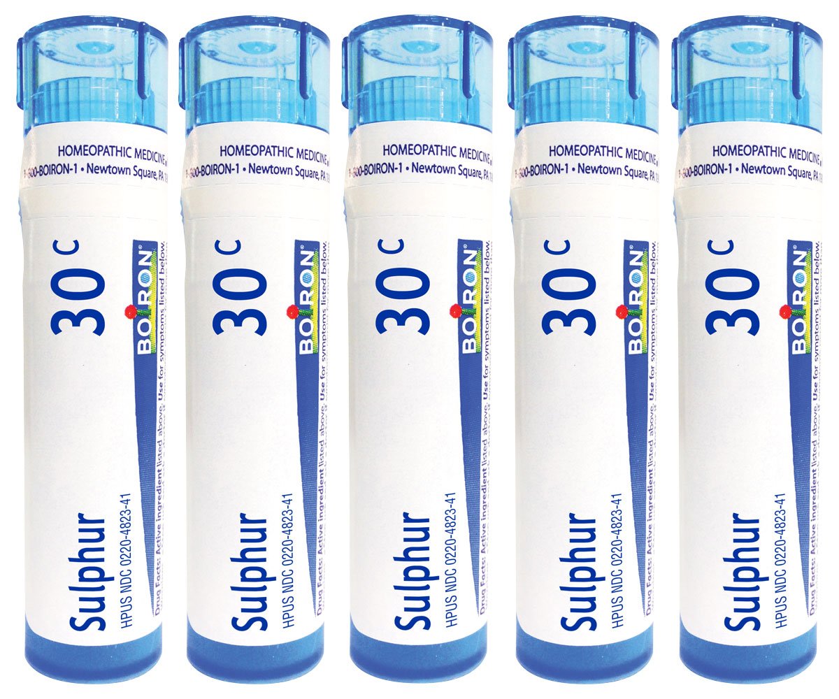 Boiron Sulphur 30C (Pack of 5 80-Pellet Tubes), Homeopathic Medicine ...