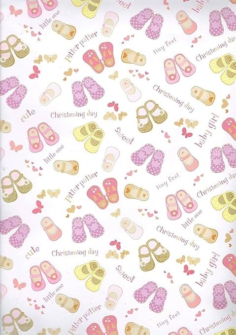2 Sheets Baby Girl Christening Wrapping Paper & 1 Matching Gift Tag ...
