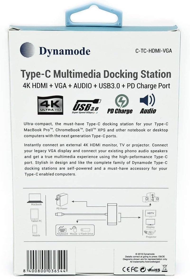 “Dynamode USB Type-C Multimedia Docking Station – Includes VGA, 4K HDMI ...