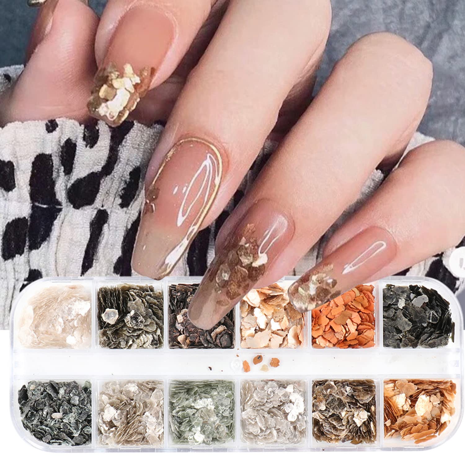Mica Marble Nail Art Flakes, Holographic Japanese Style 3D Nail Glitter ...