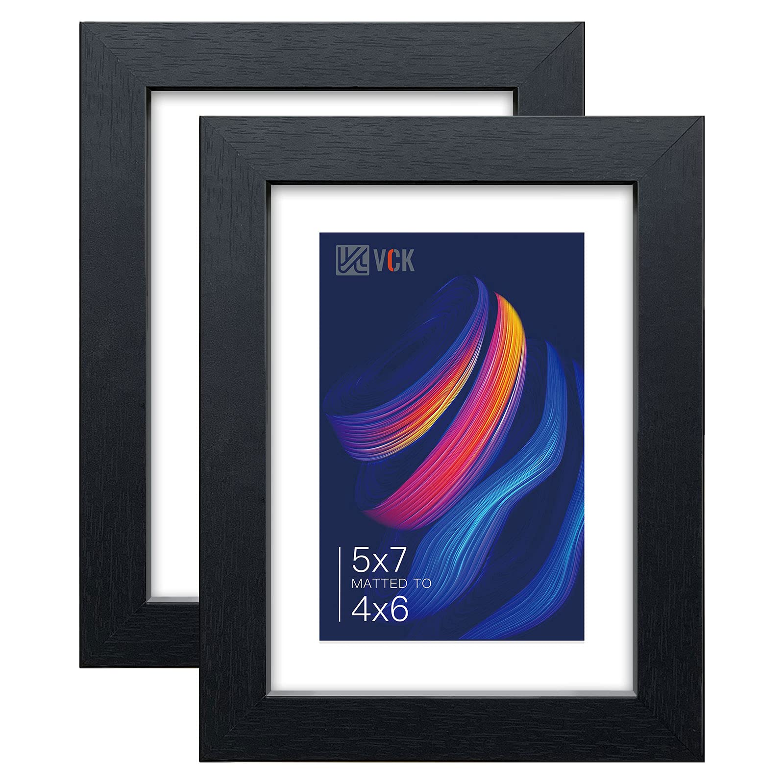 VCK 5x7 Picture Frame Set of 2 - Black, Textured Exclusive Wooden Photo ...