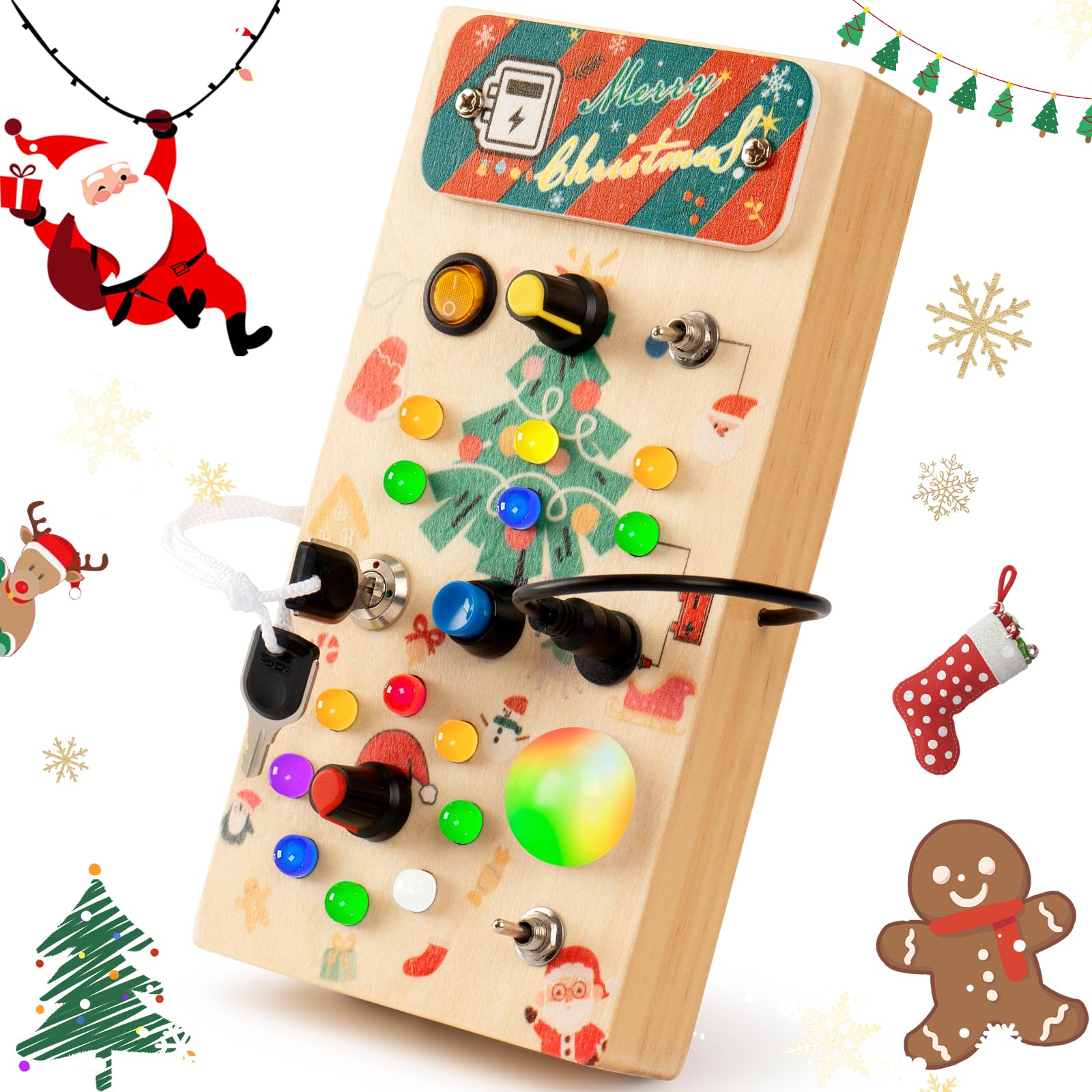 POLKRANE Christmas Busy Board with LED Light, Montessori Toys with ...