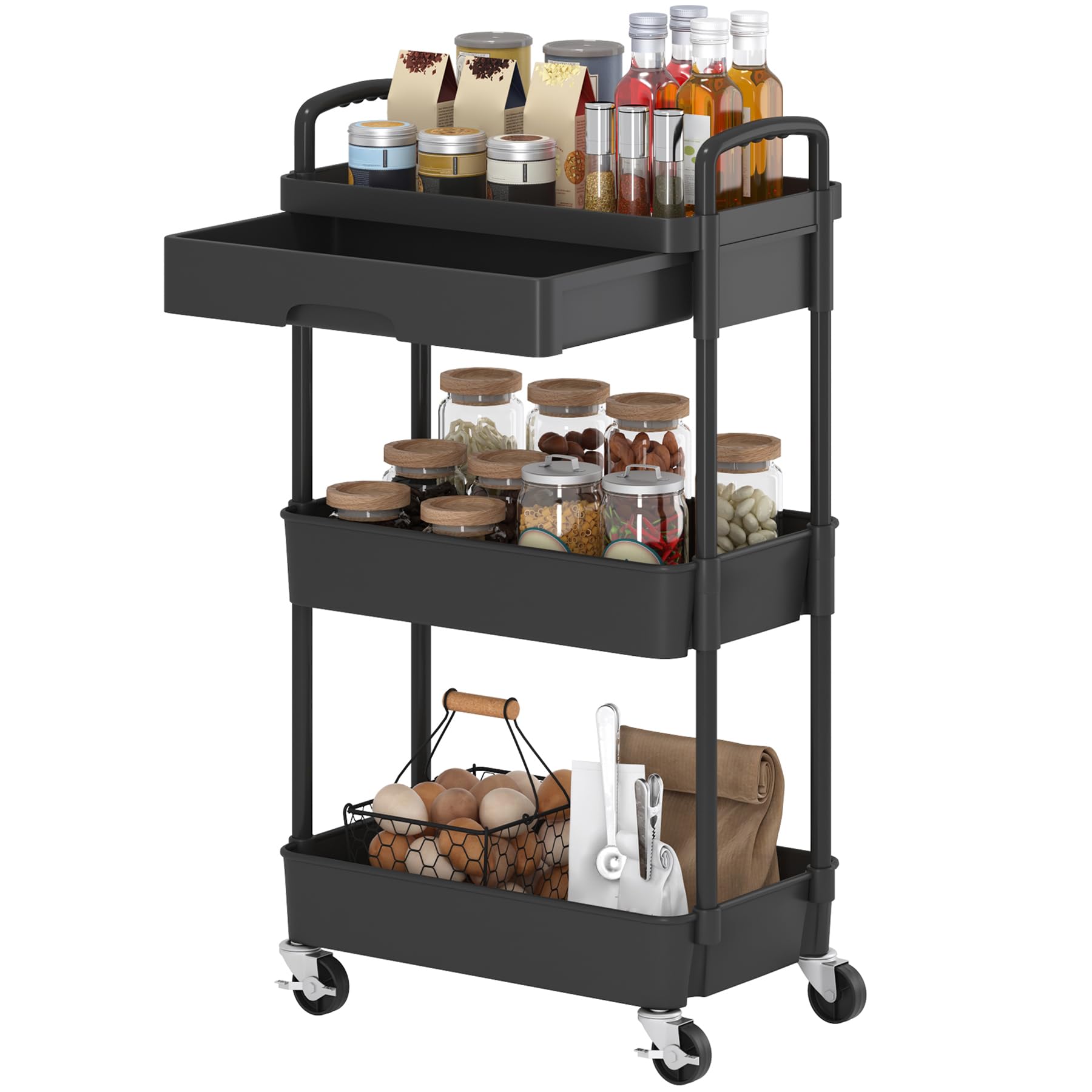 Dttwacoyh 3-Tier Rolling Cart?Trolley with Drawer, Multifunctional ...