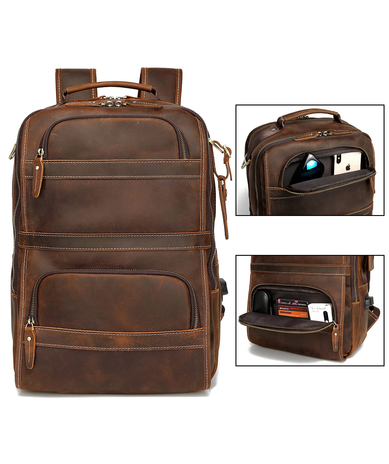 Mua LANNSYNE Vintage Genuine Leather Backpack For Men 15.6 Inch Laptop ...