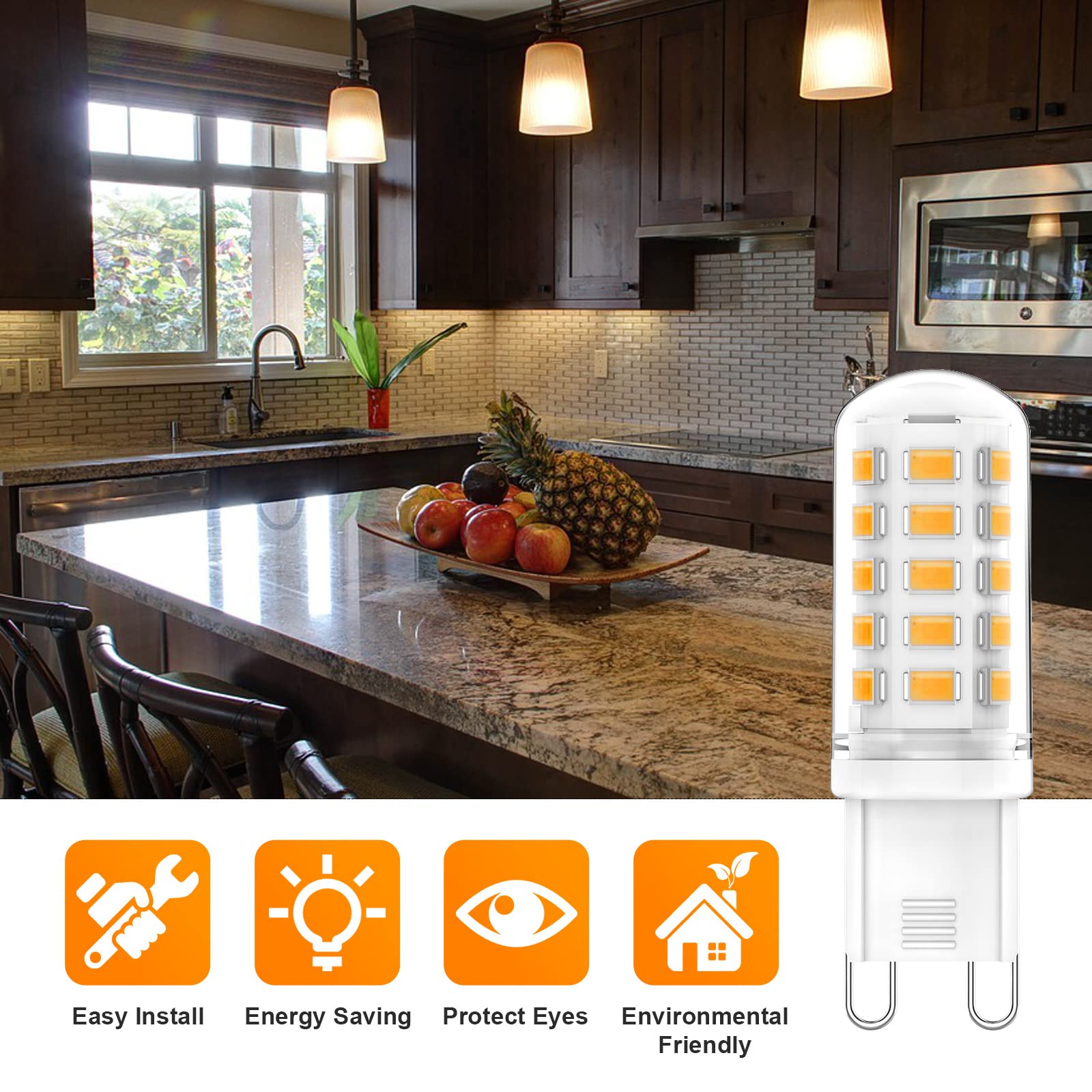 YUIIP G9 LED Light Bulbs 2700K Soft Warm White 4W (40W Halogen Equivalent), AC120V 400LM G9 Bi ...