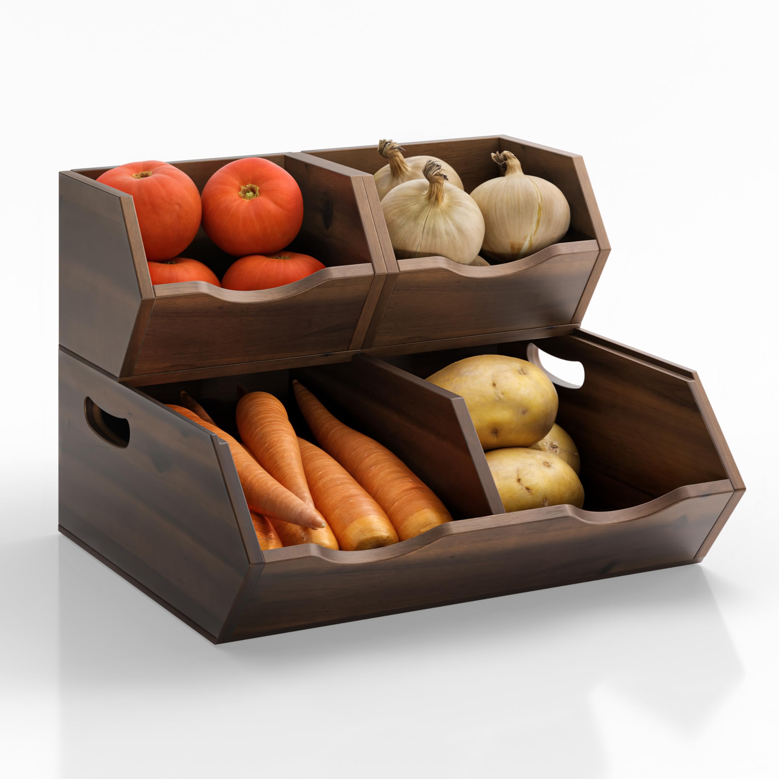 HOLANA Acacia Potato and Onion Storage Bin - Stackable Wooden Storage ...