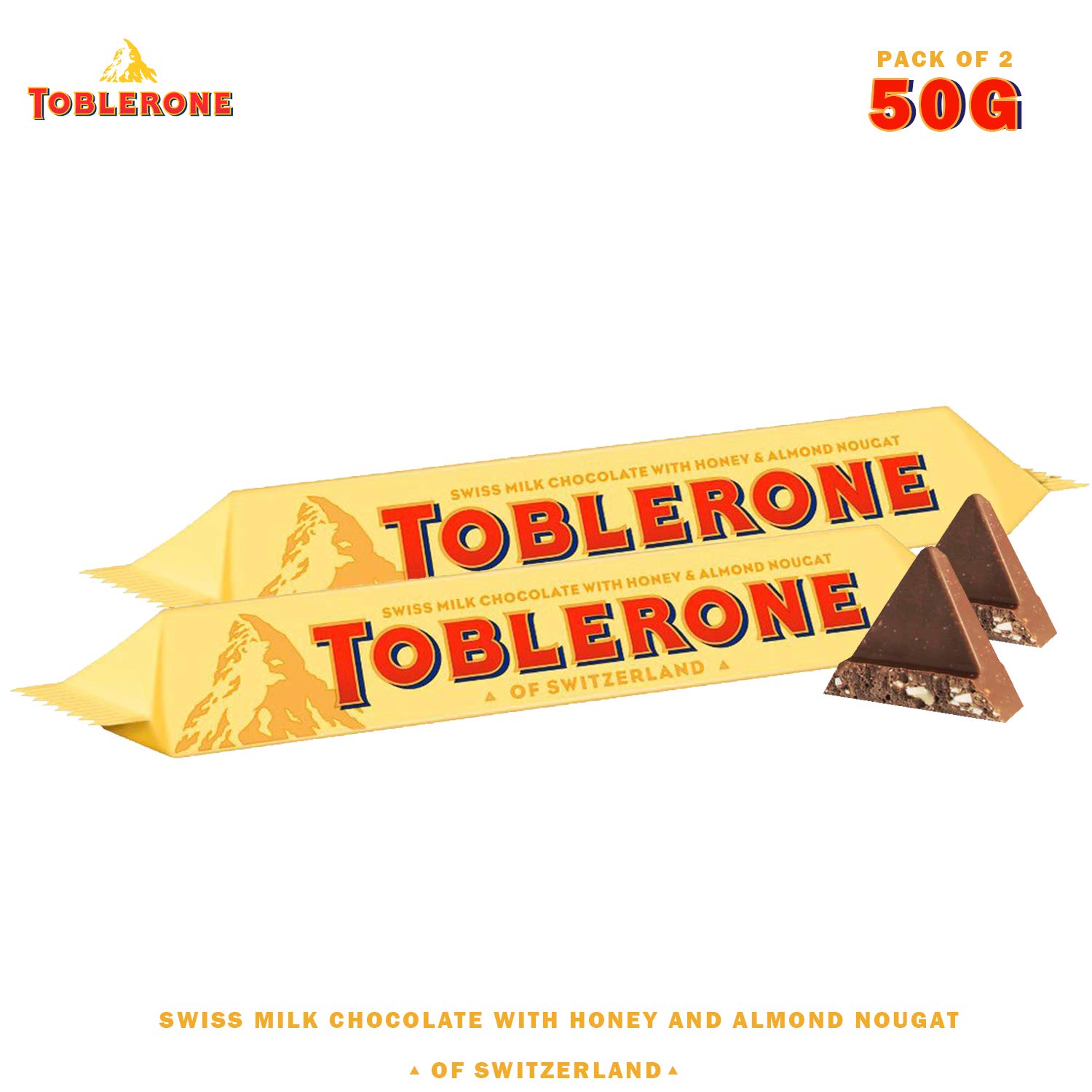 Toblerone Swiss Milk Chocolate with Honey and Almond Nougat Pack of 2 ...