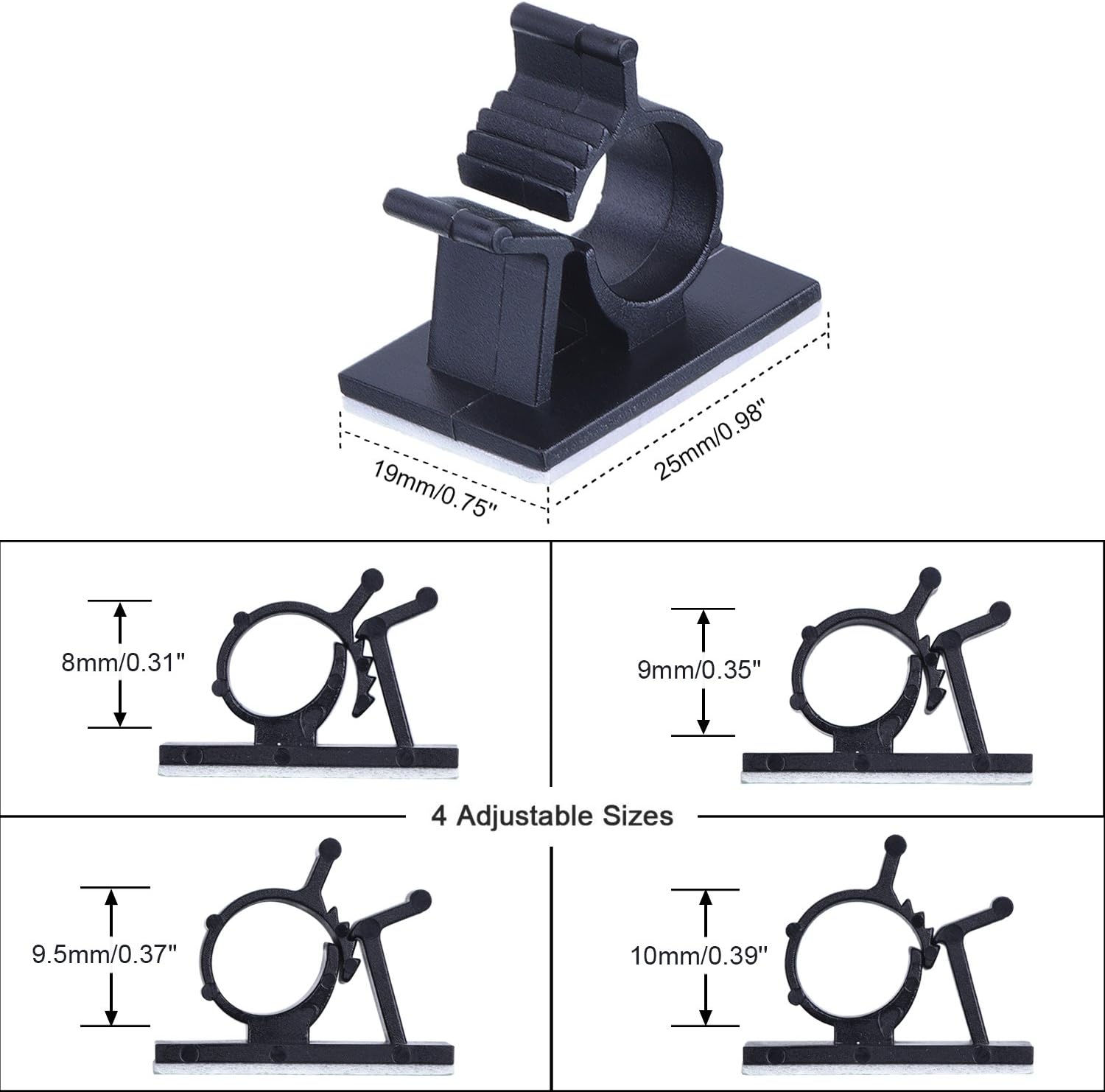 eBoot Adjustable Cable Clips Adhesive Nylon Wire Clamps, Black, 50 Pack ...