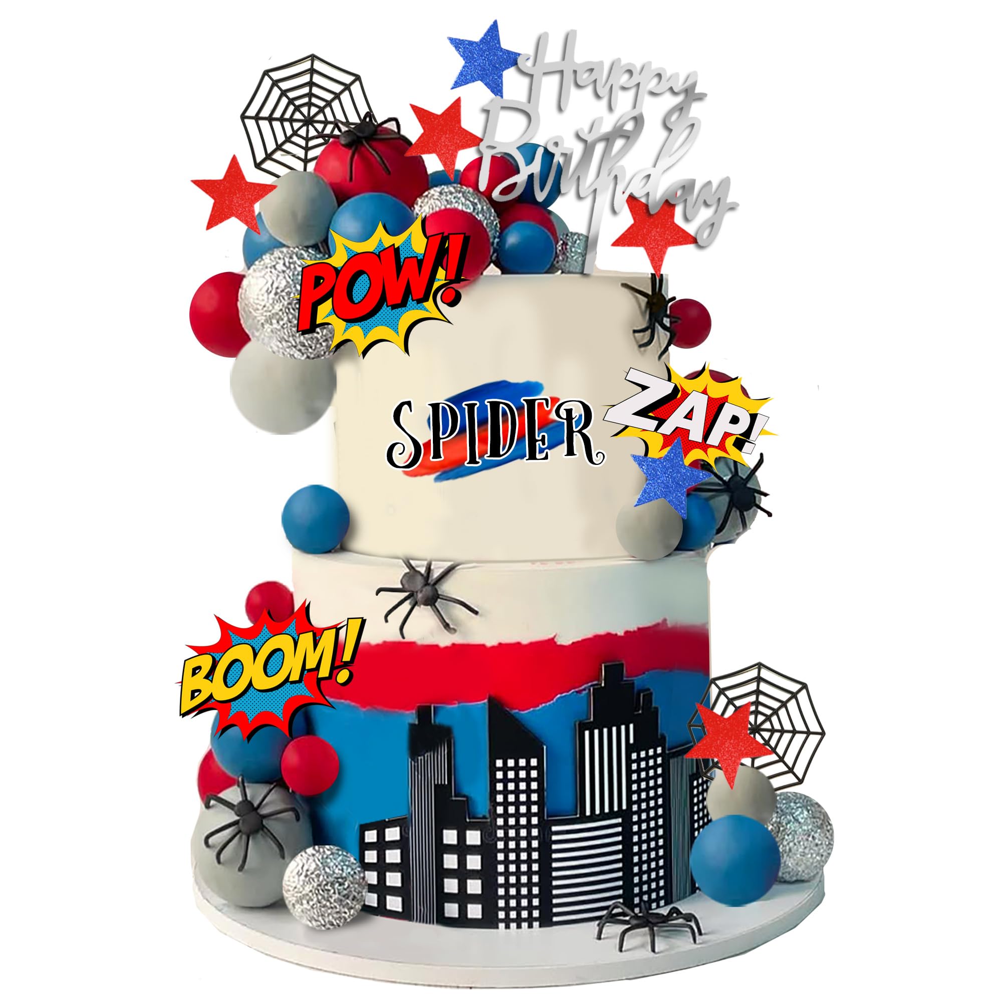 Spider Cake Topper with Spiders Webs Balls Stars Building Happy ...