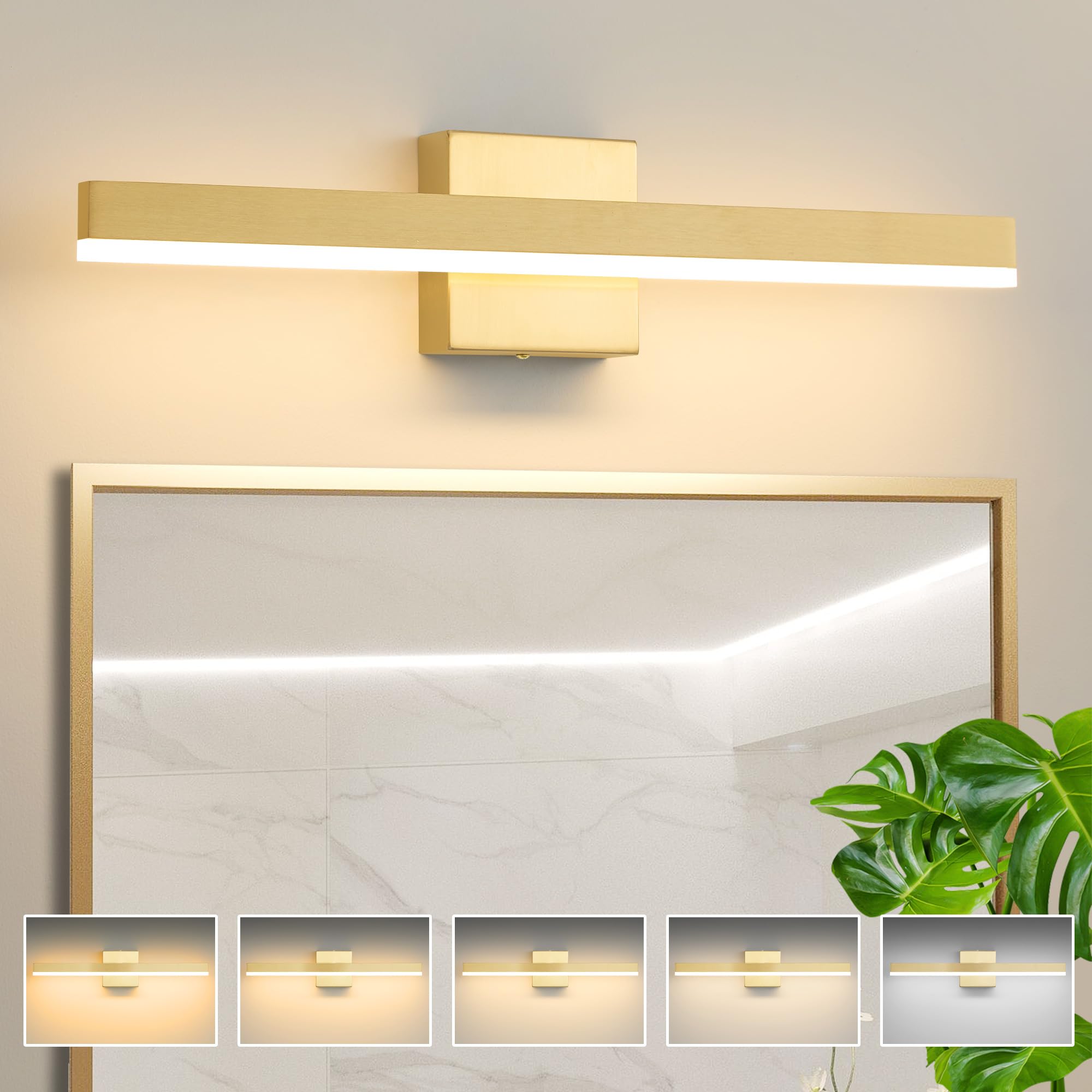 Eicrkodn Gold Bathroom Vanity Light 23.6 inch, 14W Dimmable 5CCT LED ...