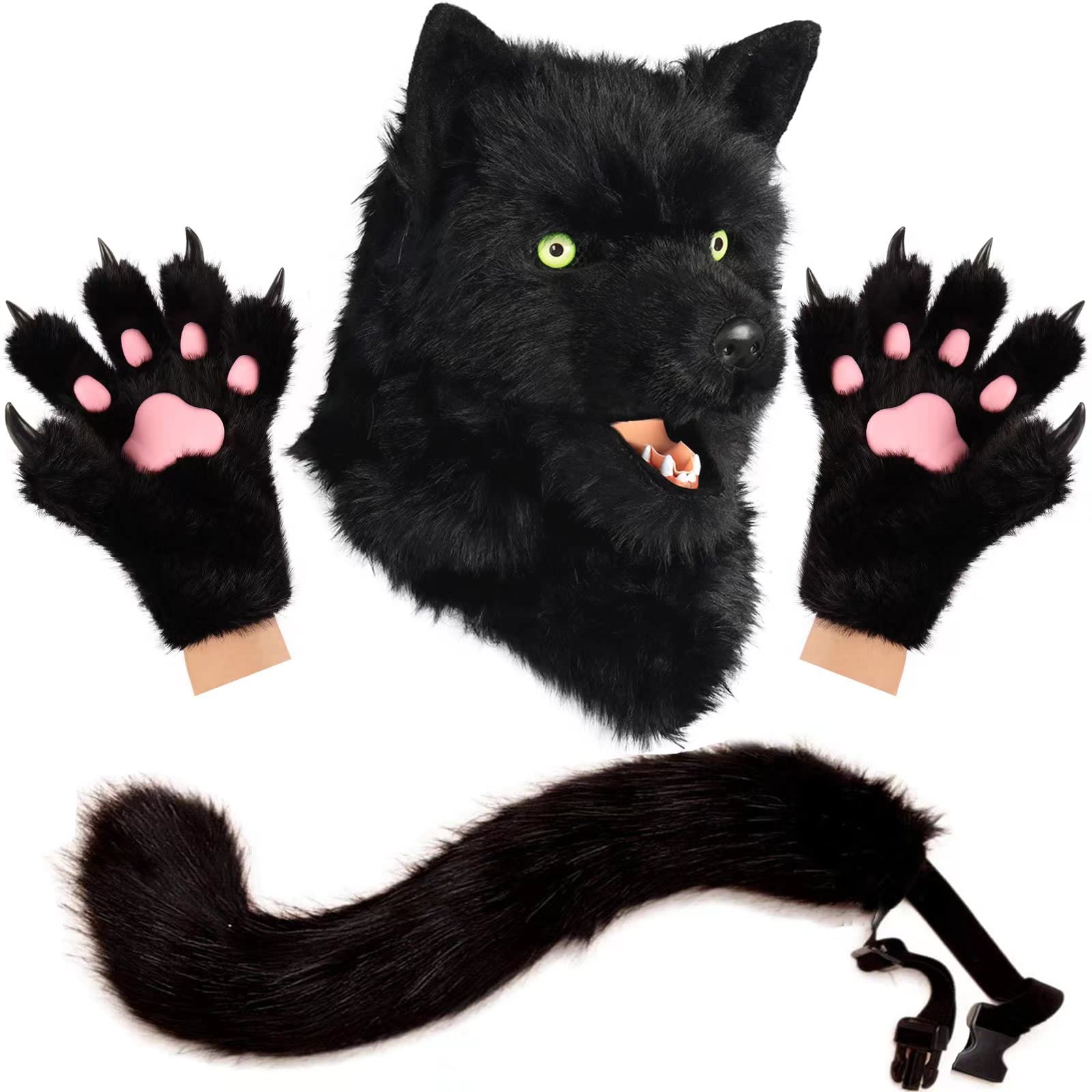 Mua Animal Dog Head Mask Realistic Furry Plush Tail Claw Gloves Full ...