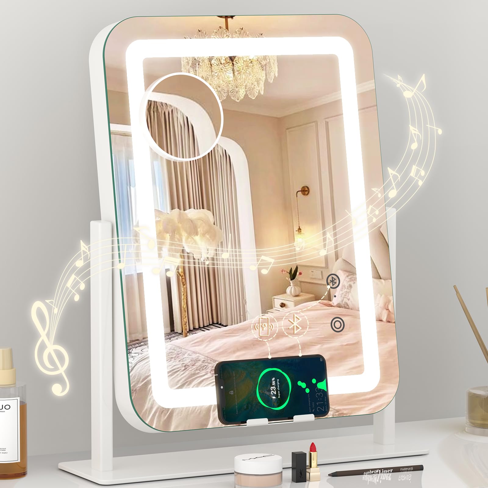 Mua Dripex 15"x12" LED Lighted Makeup Mirror with 12V 2A Wireless ...