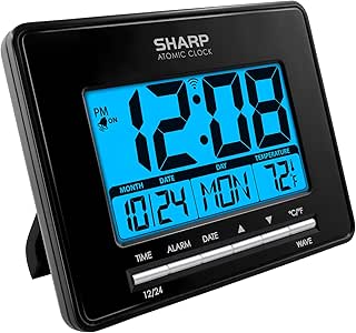Amazon.com: Sharp Atomic Desktop Clock – Auto Set Digital Alarm Clock ...