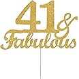 Amazon.com: 41 & Fabulous Cake Toppers Gold Glitter, Happy 41st ...