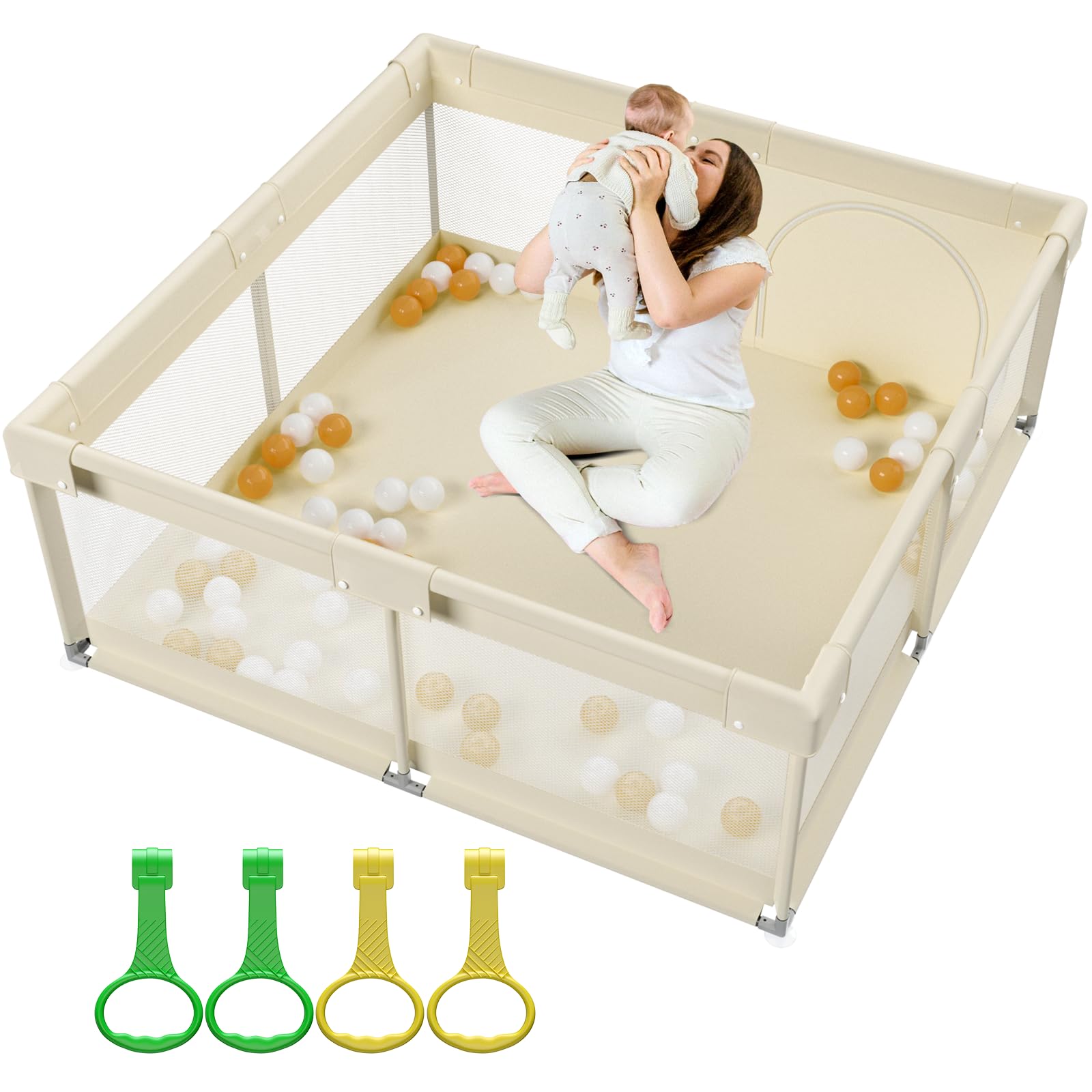 Beige Baby Playpen, 59 * 59 in Playpen, Playpen for Babies and Toddlers ...
