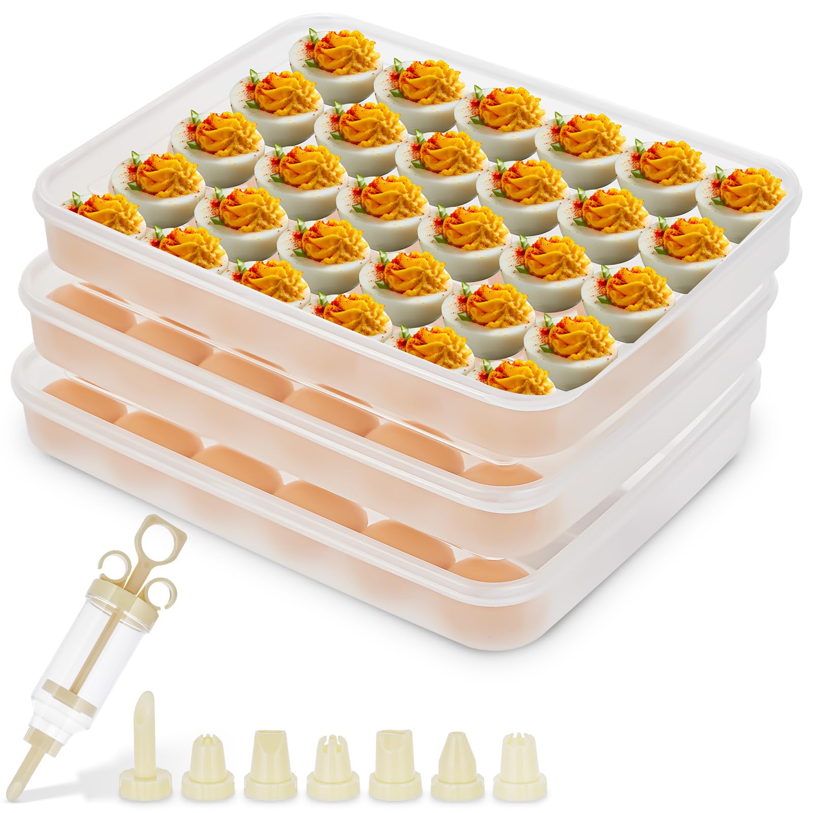 3 Pack 90 Count Deviled Egg Containers with Lid and 8 Pcs Deviled Egg ...