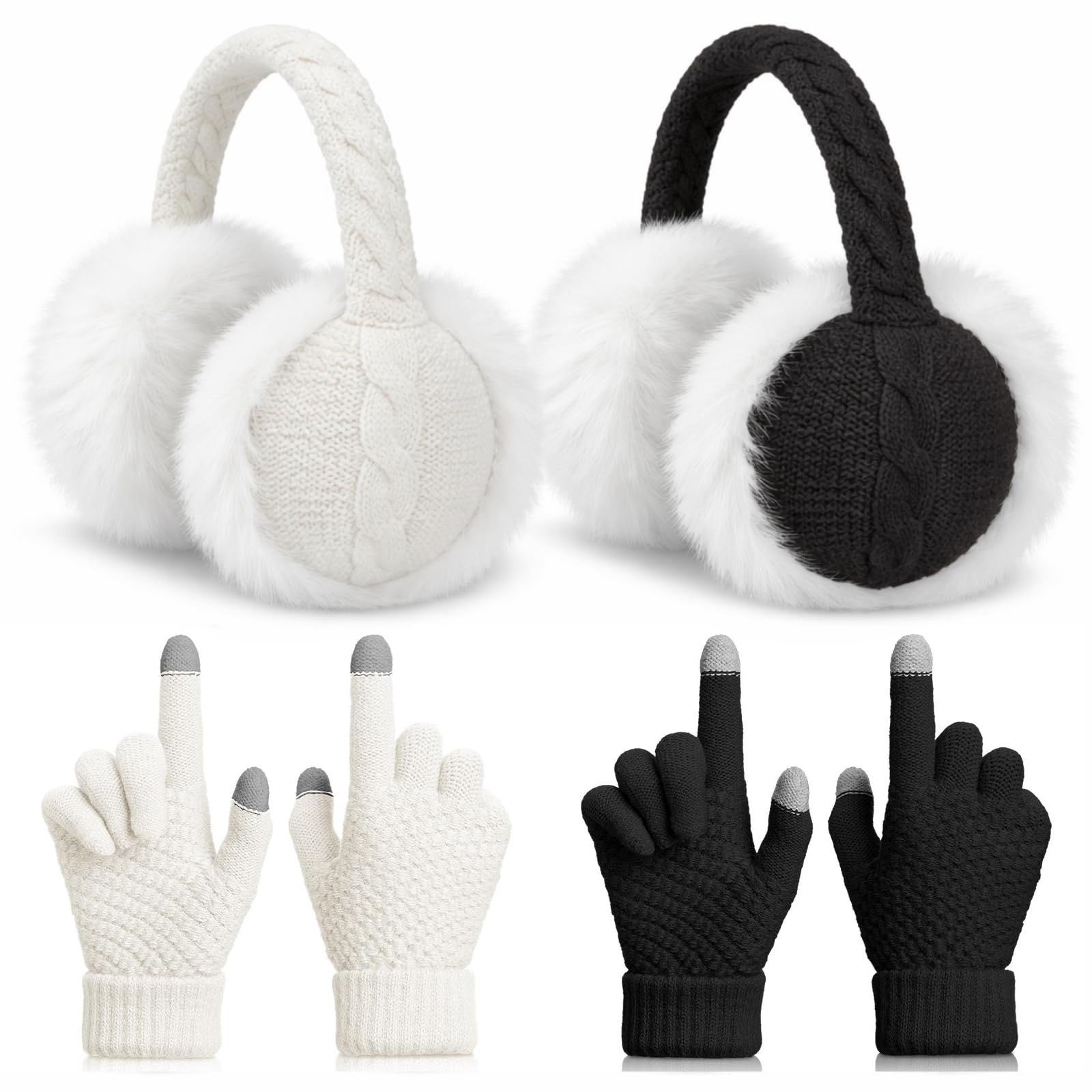 Liitrsh 4 Pack Winter Ear Muffs with Gloves Set for Women Men Valentine ...