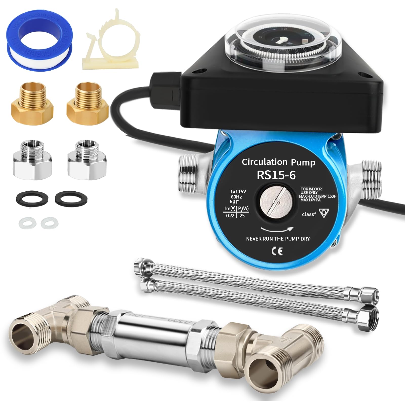 Frutlait Hot Water Recirculating Pump Kit for Tank Water Heaters – 100W ...