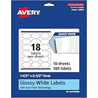 Amazon.com: Avery Glossy White Oval Labels with Sure Feed, 1.5" x 2.5", 180 Glossy White Labels ...