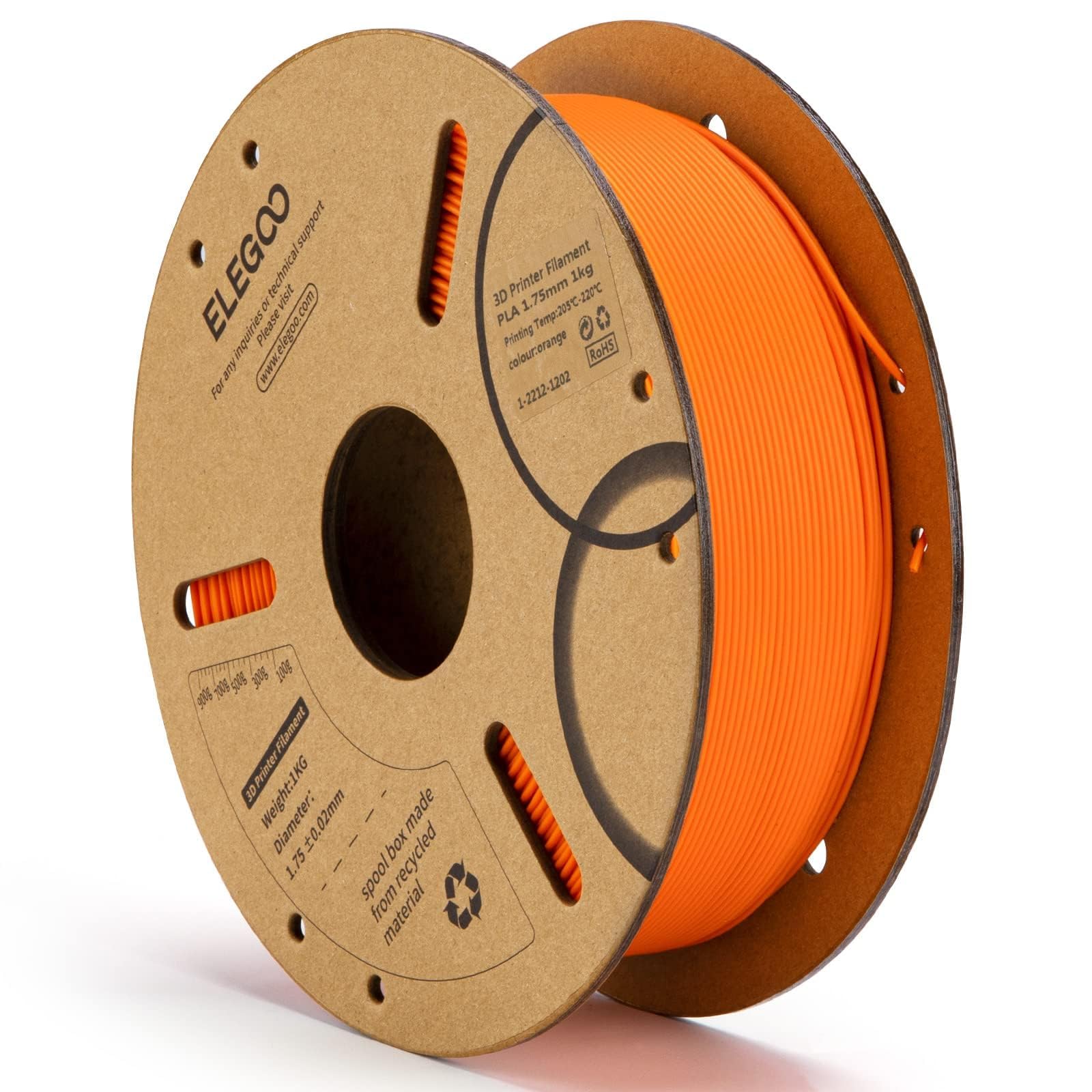 ELEGOO PLA Filament 1.75mm Orange 1KG, 3D Printer Filament Dimensional ...