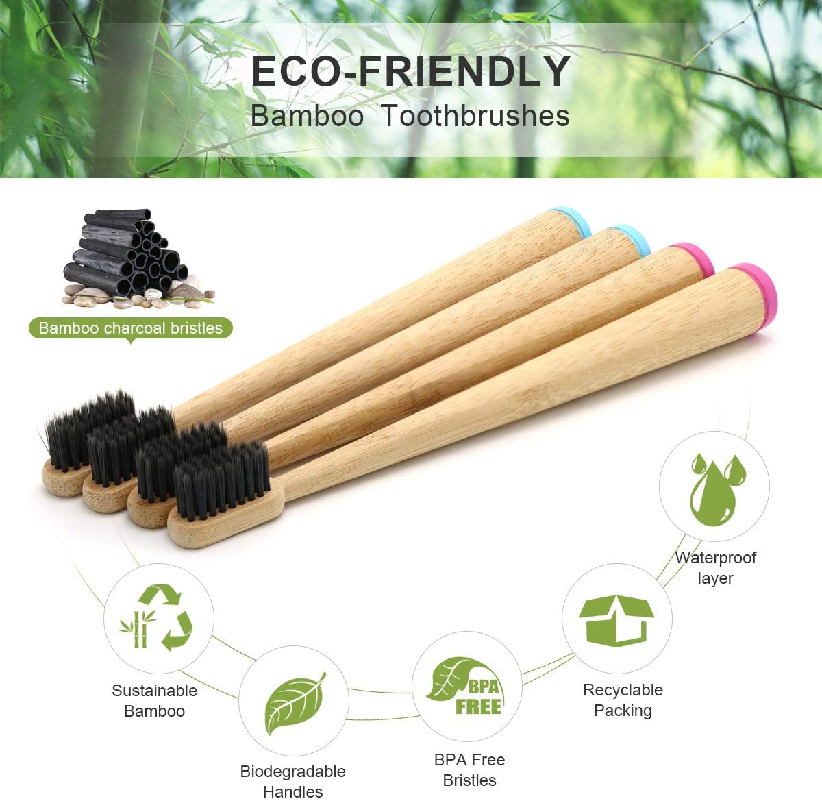 Bamboo toothbrushes 4 Pack, Travel Soft Bamboo Toothbrush Holders ...
