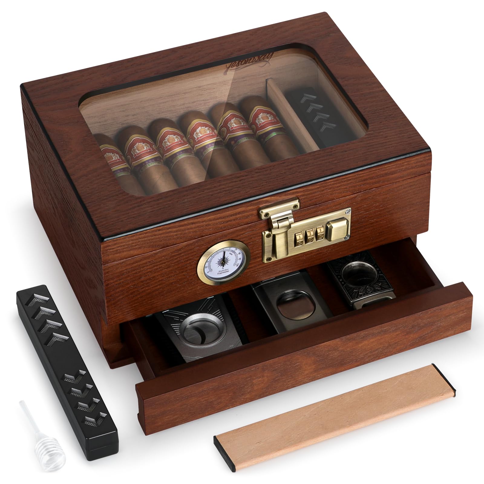 Mua Cigar Humidor, Cedar Wood Humidor Cigar Box, Glass Top Desktop ...