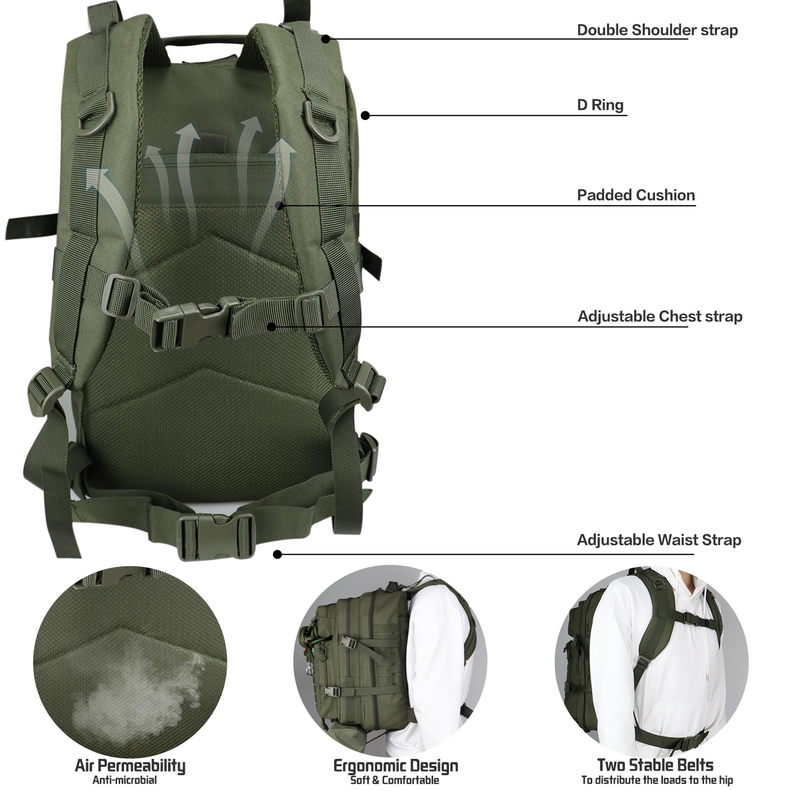 LAZLTOU 45L Military Tactical Backpack For Men Large Army 3 Day Molle ...
