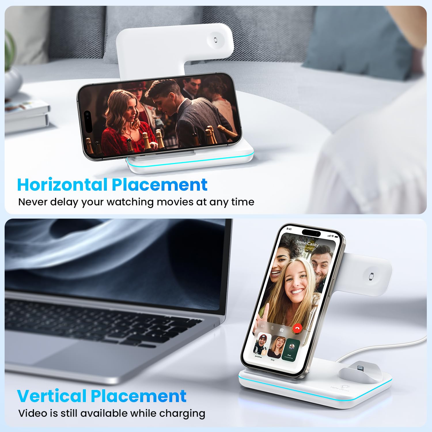 WAITIEE Wireless Charger 3 In 1, 15W Fast Charging Station For Apple ...