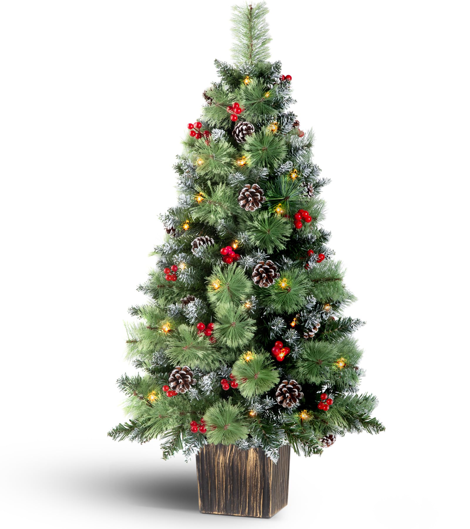 Jin&Bao 4FT Potted Christmas Tree with 100 Lights, Artificial Xmax Tree ...