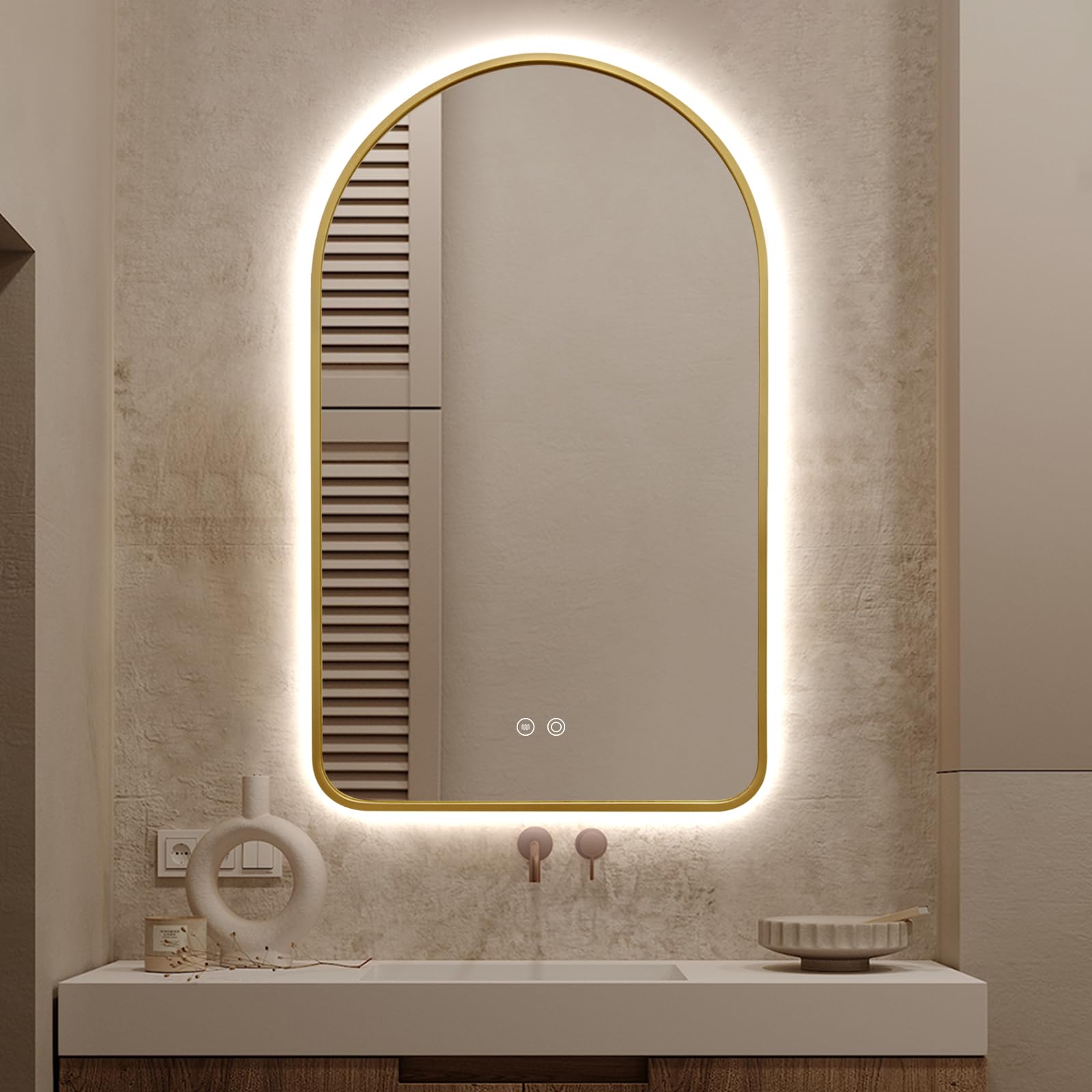 TheiaMo 40"x24" Arched LED Bathroom Mirror, Wall Mounted Backlit Mirror ...