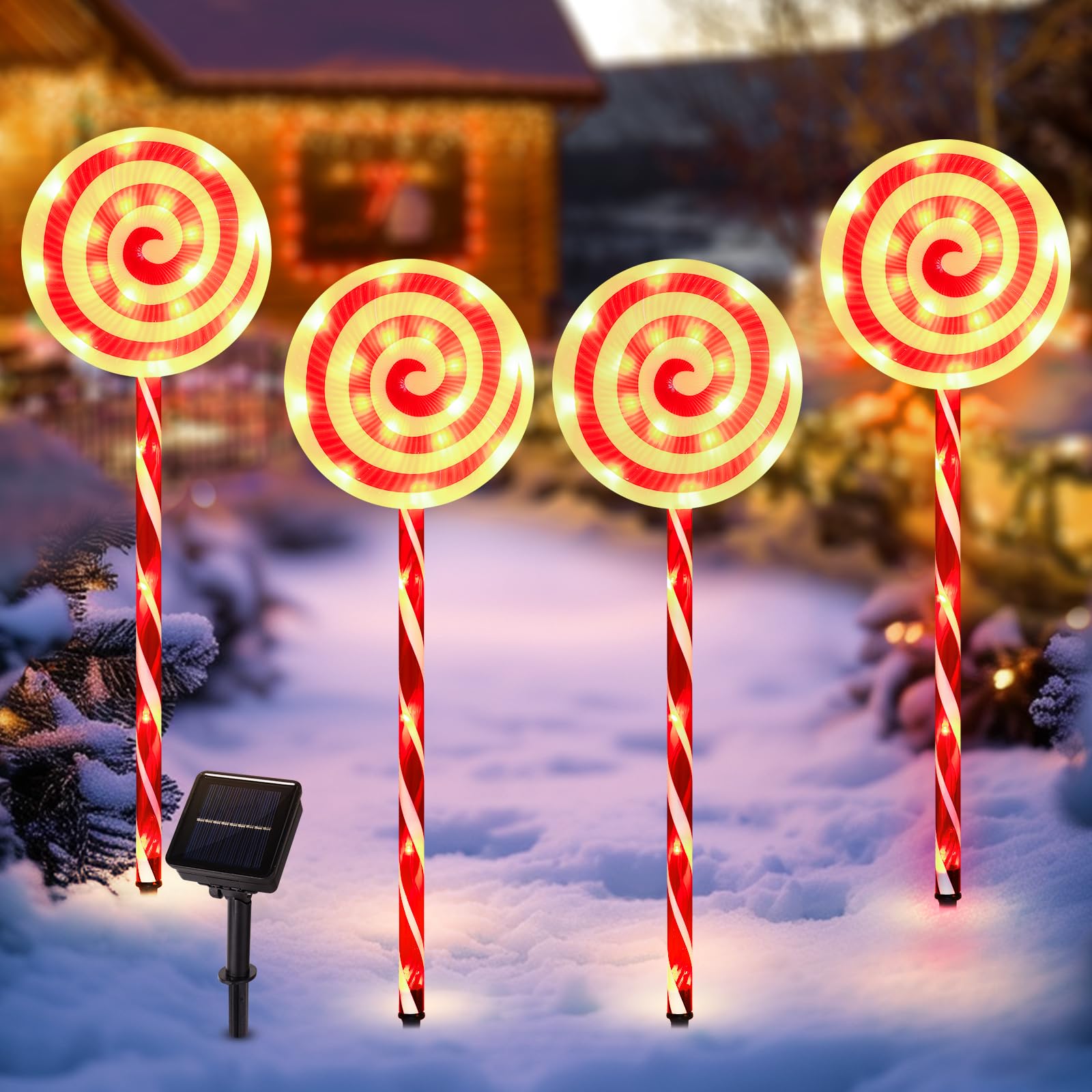 BRIGHTDECK Solar Lollipop Christmas Pathway Lights, Set of 4 Lollipop ...