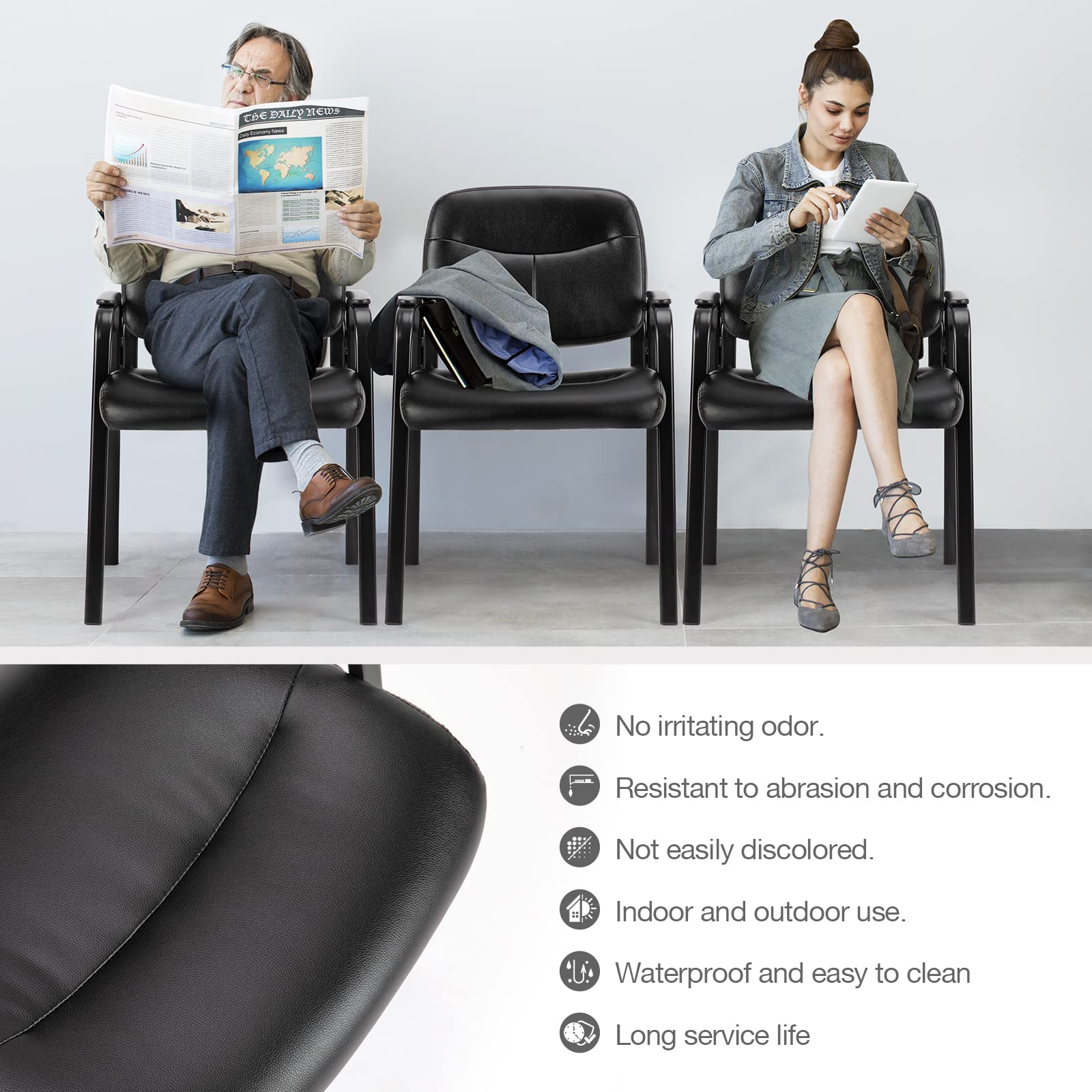 OLIXIS Guest Reception Desk Chairs Without Wheels, PU Leather Padded ...