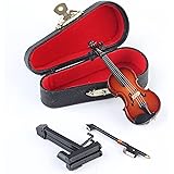 Amazon.com: Dselvgvu Wooden Miniature Violin with Stand,Bow and Case ...