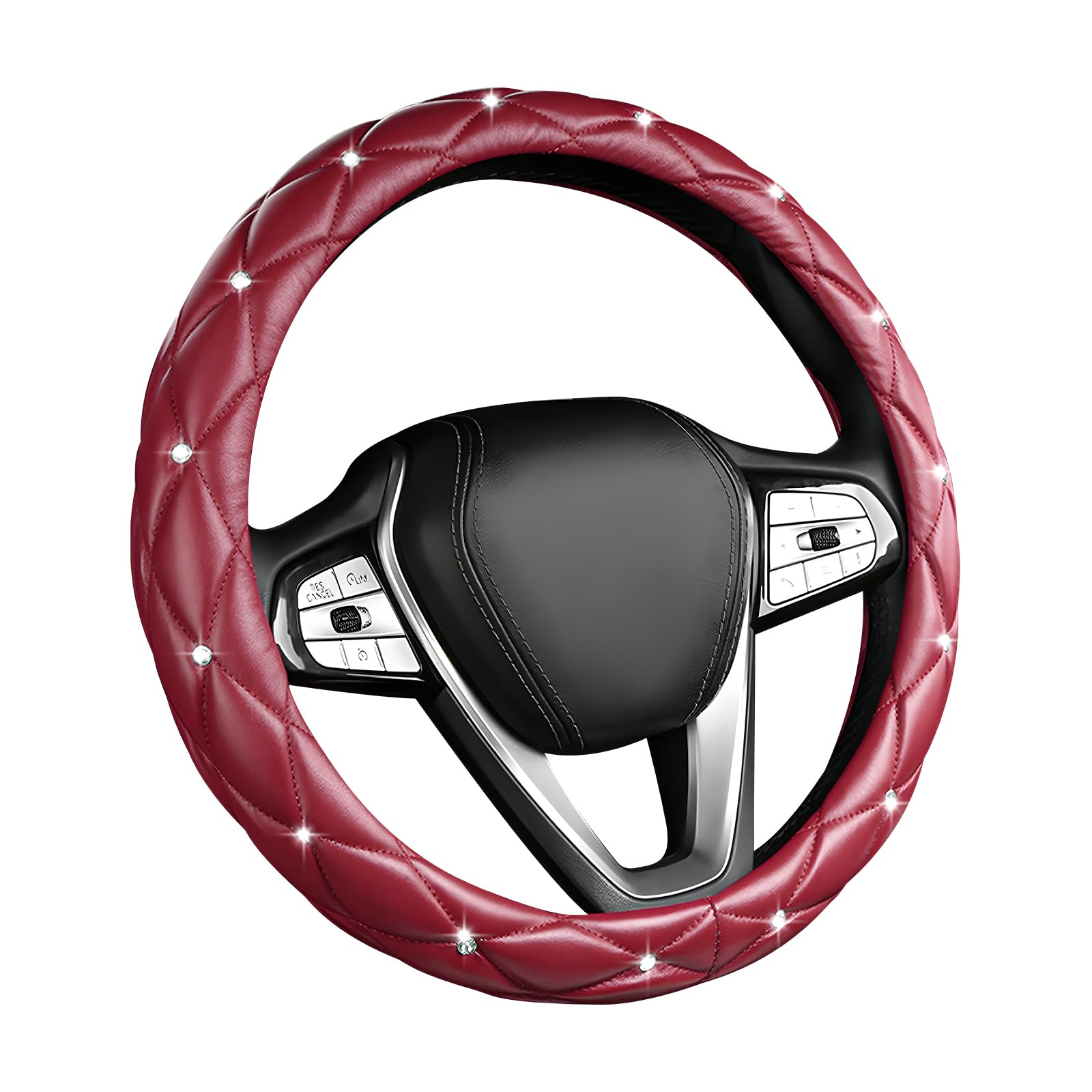 DXNQ Bling Crystal Steering Wheel Cover, 15 Inch Soft Leather Sparkling ...