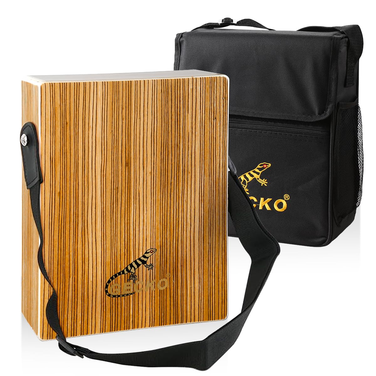 GECKO Travel Cajon Drum - Wooden Percussion Box Musical Instrument with ...