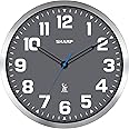 Amazon.com: Sharp Atomic Analog Wall Clock - 12" Grey Face, Silver Brushed Finish - Sets ...