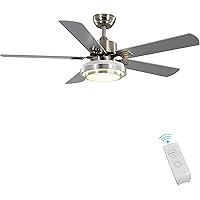 FINXIN Indoor Ceiling Fan Light Fixtures Remote LED 52 Brushed Nickel ...