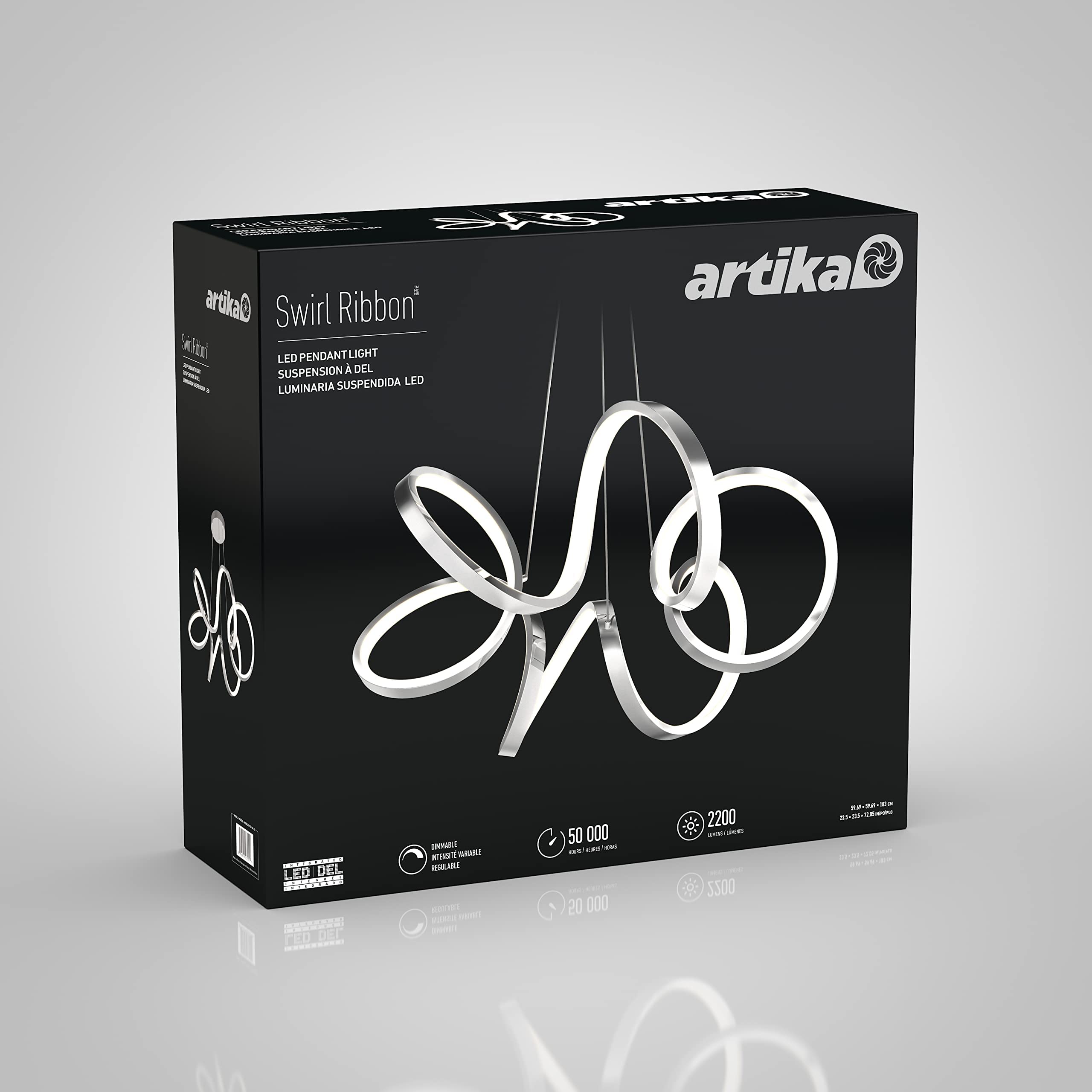 Artika Swirl Ribbon 30W LED Pendant Light Fixture, Chrome Finish Ideal ...